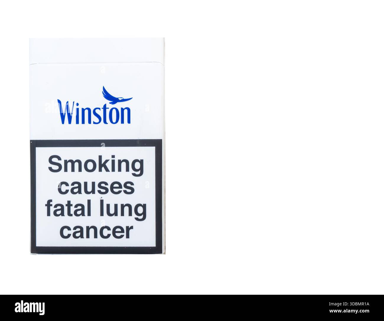 Winston Blue cigarettes pack with warning "Smoking causes fatal lung ...