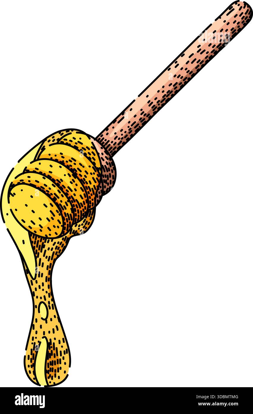 Honey dipper dripping golden liquid illustrating sweet natural food ...