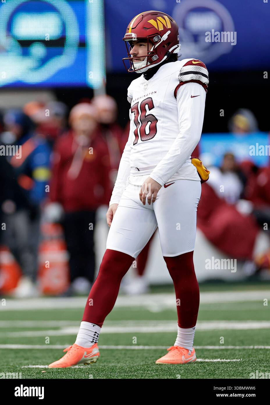 Washington Commanders place kicker Jake Moody (16) during an NFL ...