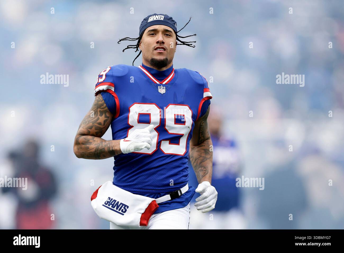 New York Giants wide receiver Isaiah Hodgins (89) reacts before an NFL ...