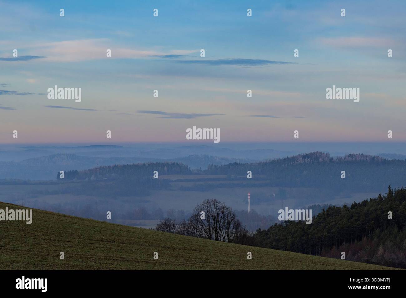 Frosty and foggy inversion weather near Husinec, Prachatice region ...
