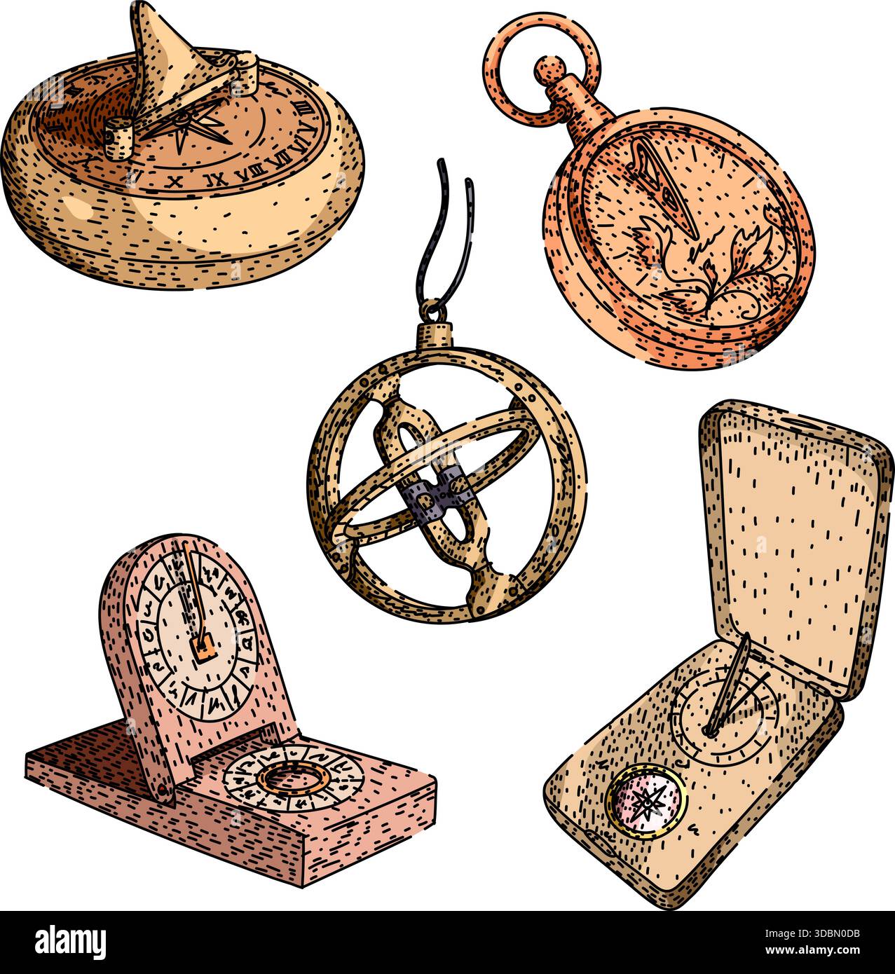 Vintage time telling and navigation instruments set Stock Vector Image ...