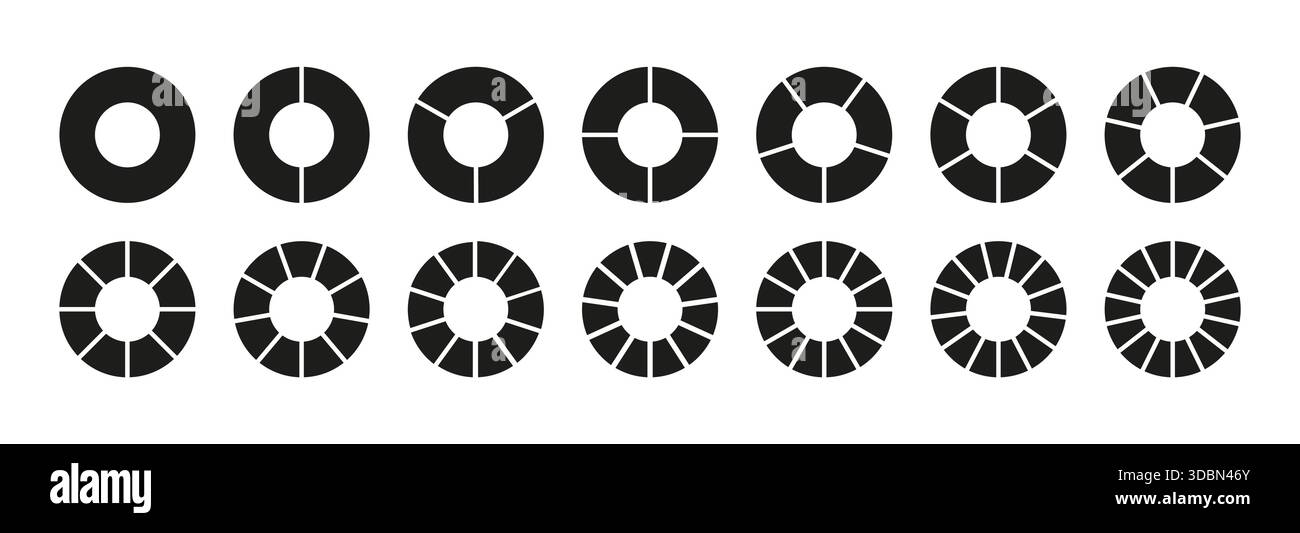 Circle division on 2, 3, 4, 5, 6, 7, 8, 9, 10, 11,12,13,14 equal parts ...