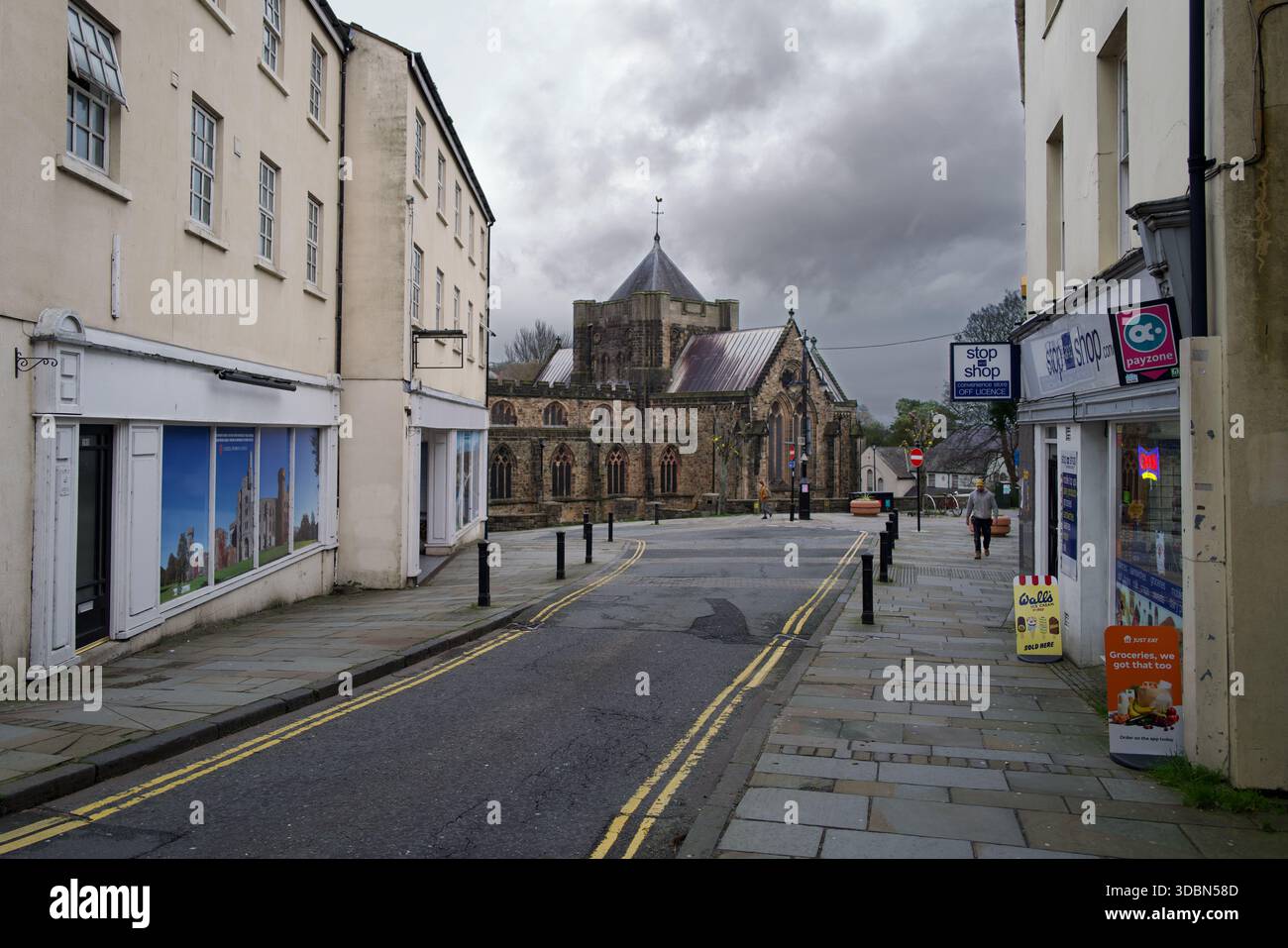 Bangor High Street in Gwynedd, North Wales, looking towards Bangor ...