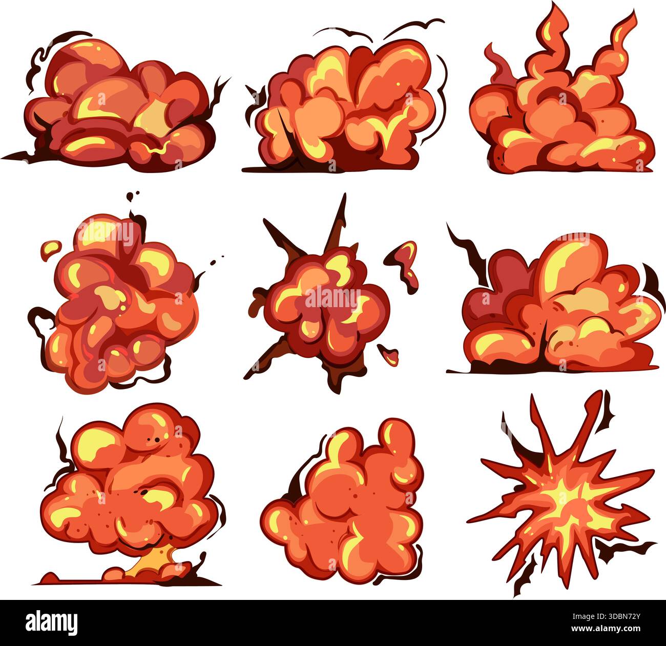 Cartoon explosions creating various smoke fire effects Stock Vector ...