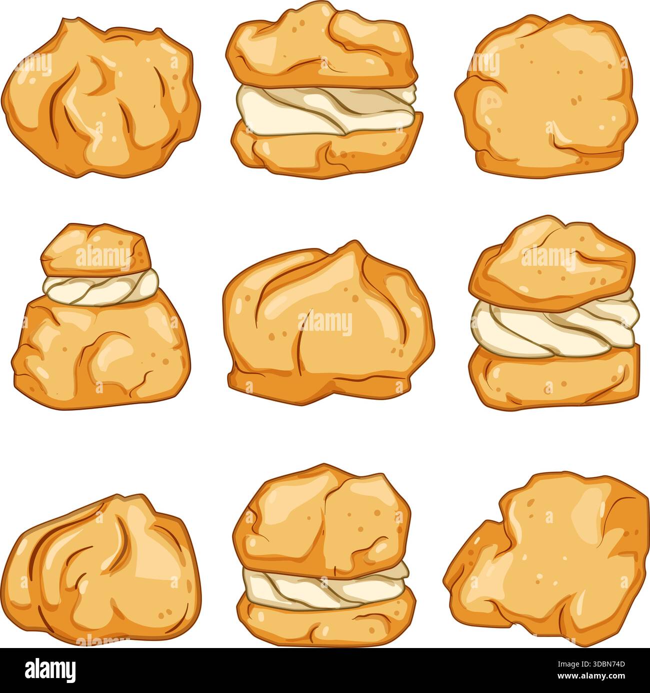 Cream puffs displaying different shapes and sweet fillings Stock Vector ...