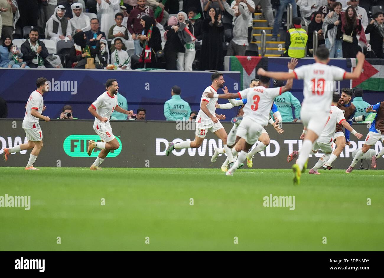Doha, Qatar. December 15 2025: Jordan Football team players on action ...