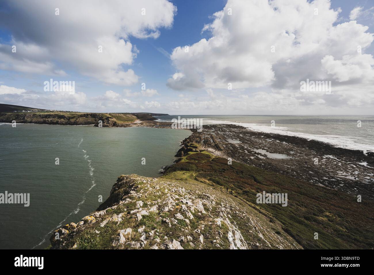 The spectacular coastal path to Worms Head, a huge island in the shape ...