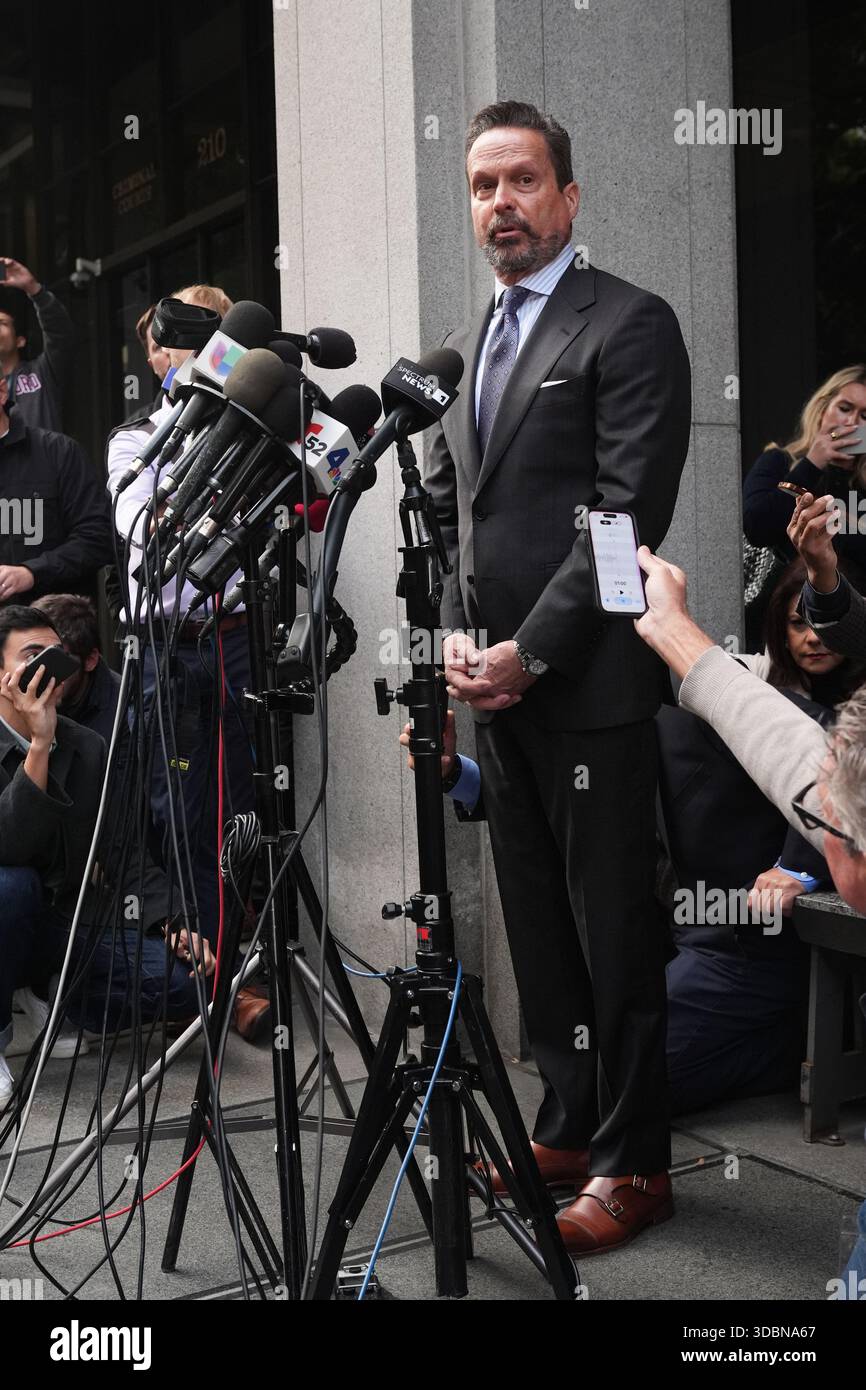 Alan Jackson, the attorney for Nick Reiner, speaks after appearing in ...