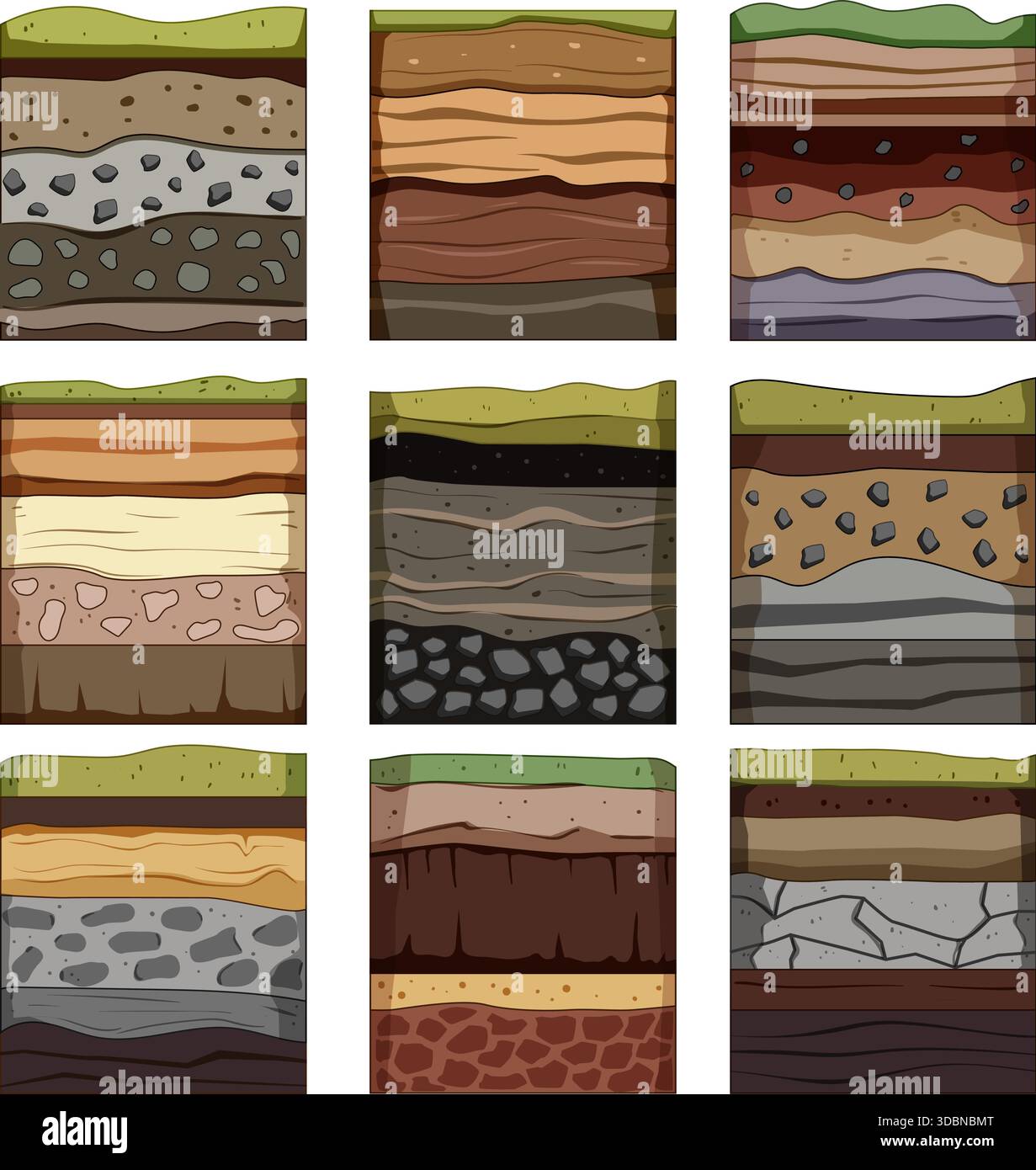 Different soil layers displaying earth strata profiles Stock Vector ...