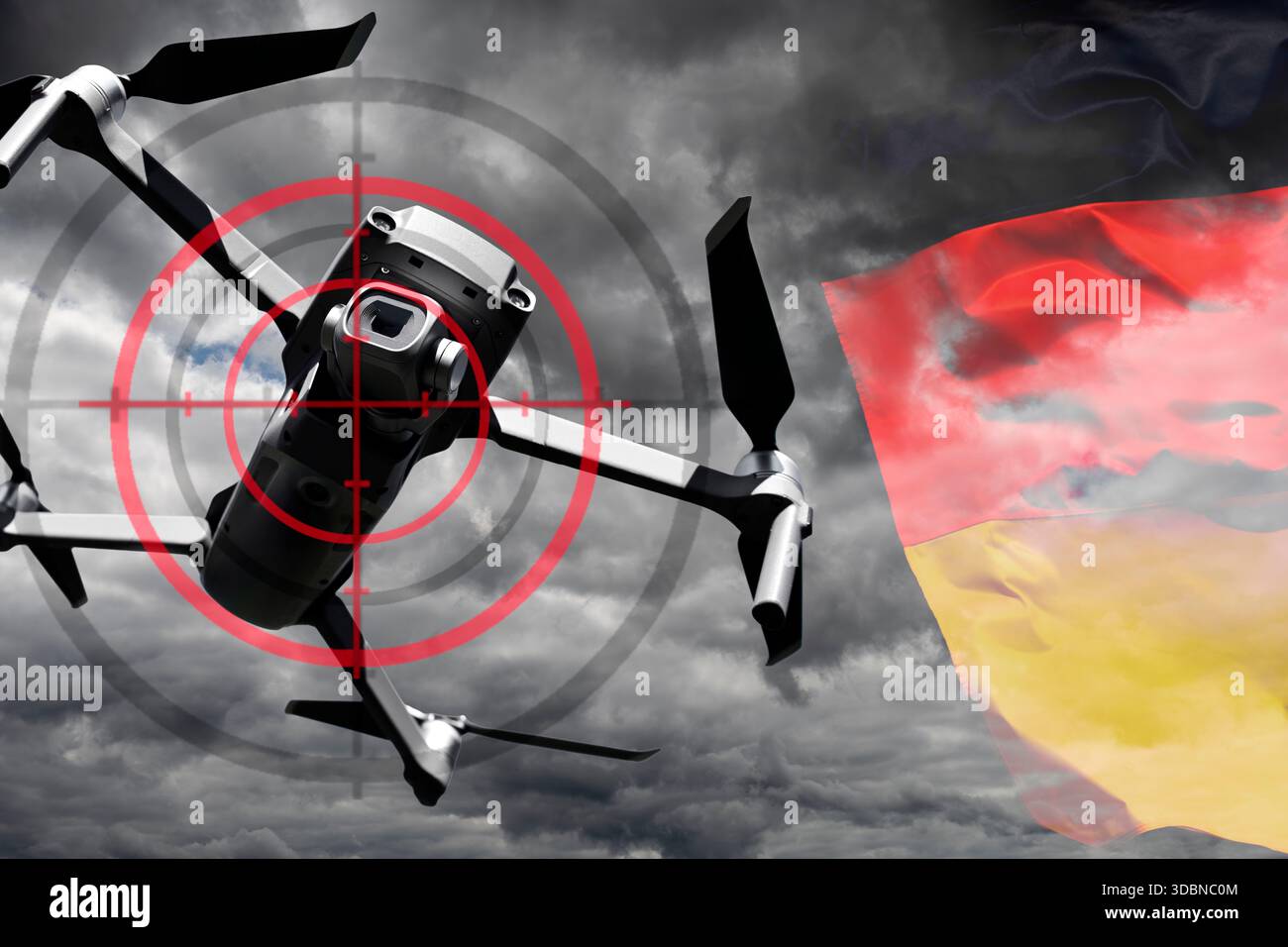Drone with crosshairs and German flag, symbol photo drone defense ...