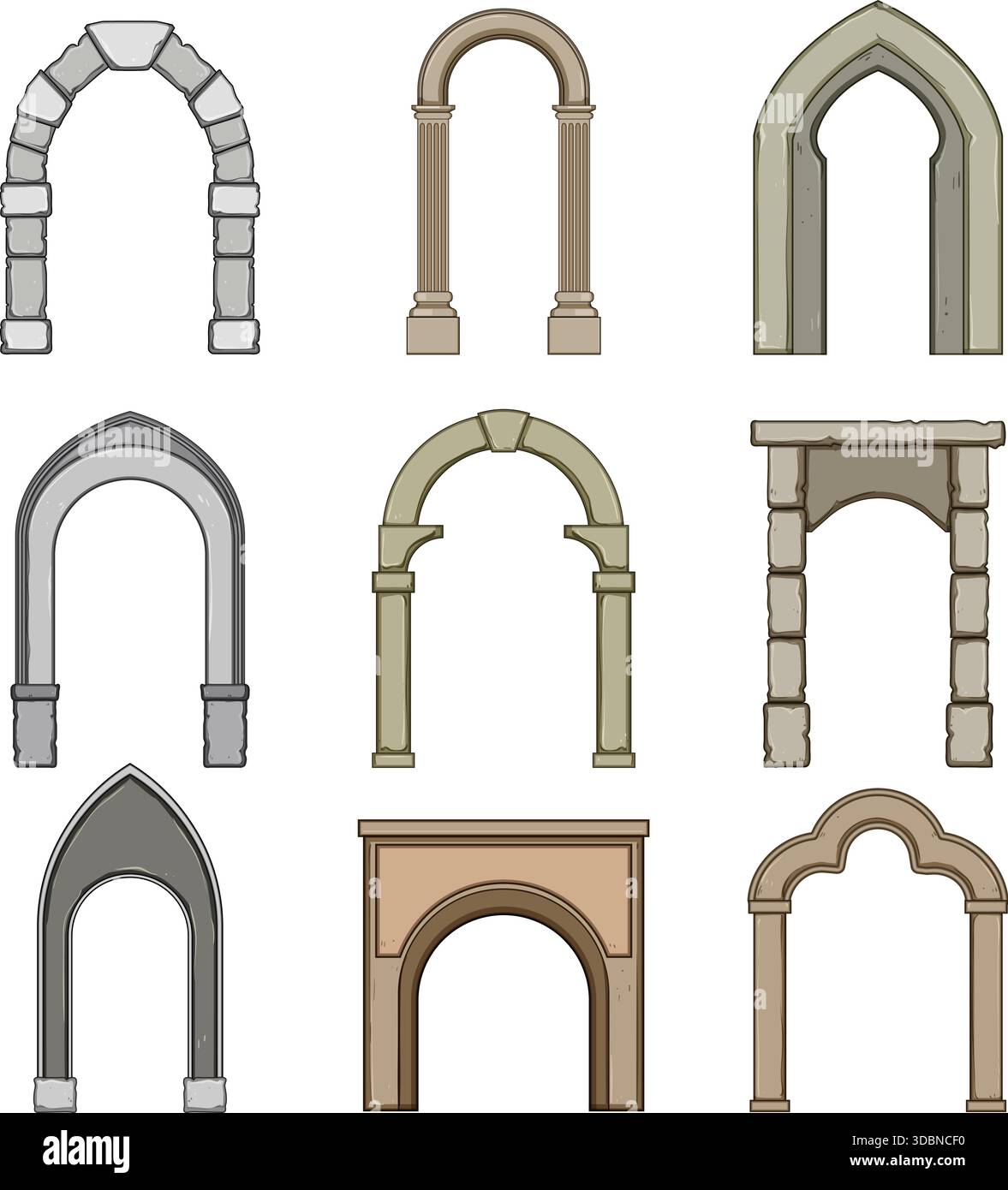 Collection of different architectural arches and doorways Stock Vector ...