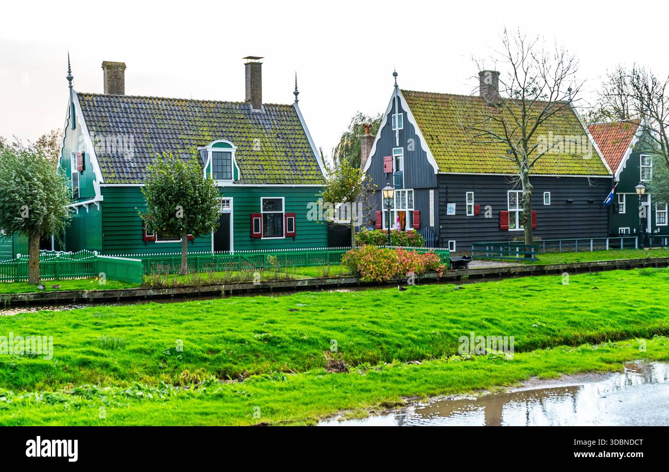Netherlands old wooden houses landmarks in Dutch village street of ...