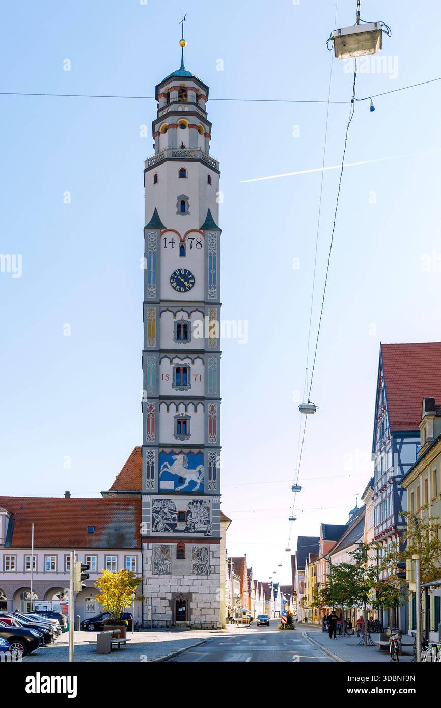 Herzog georg strasse with mold tower in lauingen donau hi-res stock ...