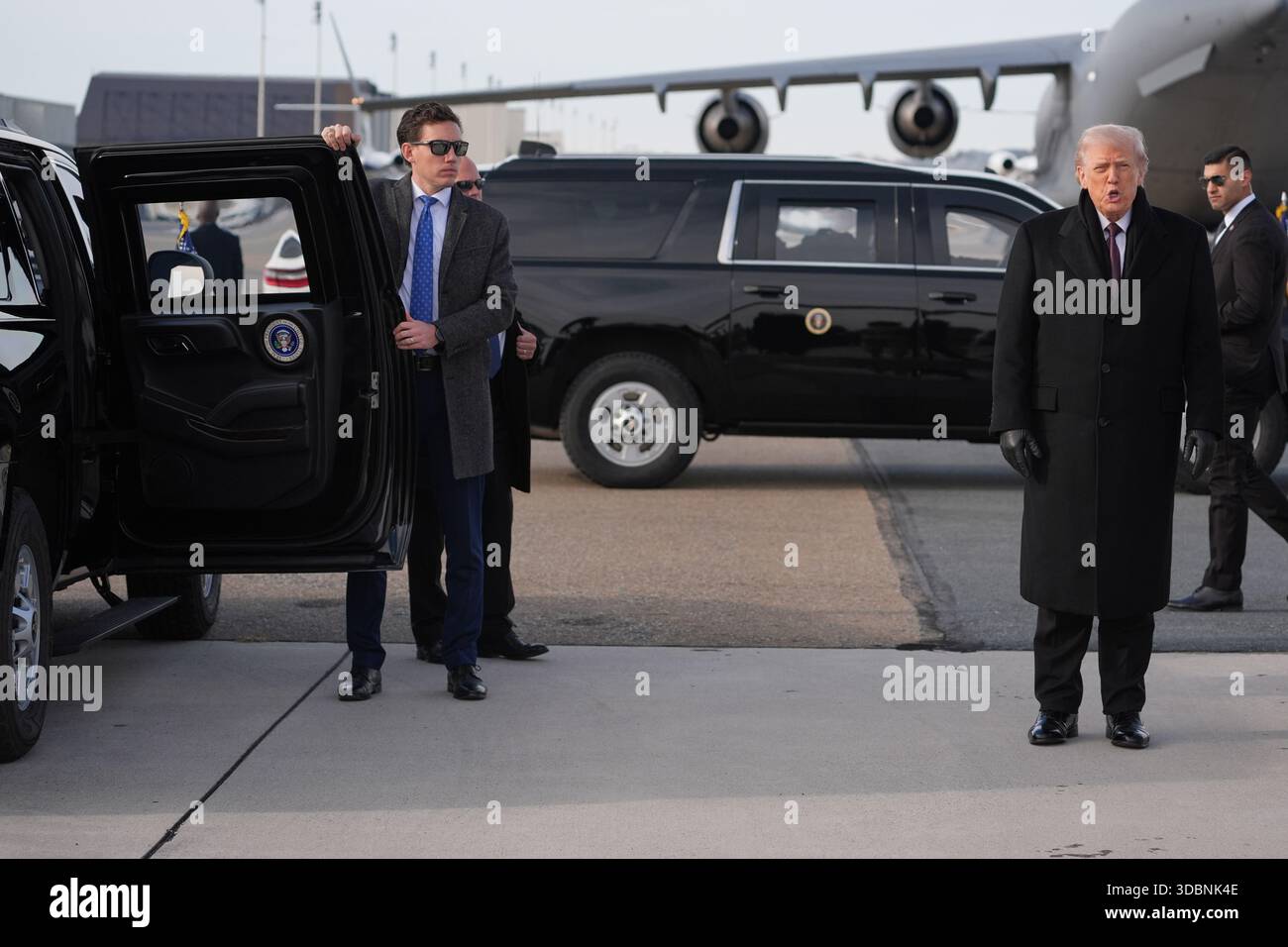 President Donald Trump arrives on Air Force One for a casualty return ...