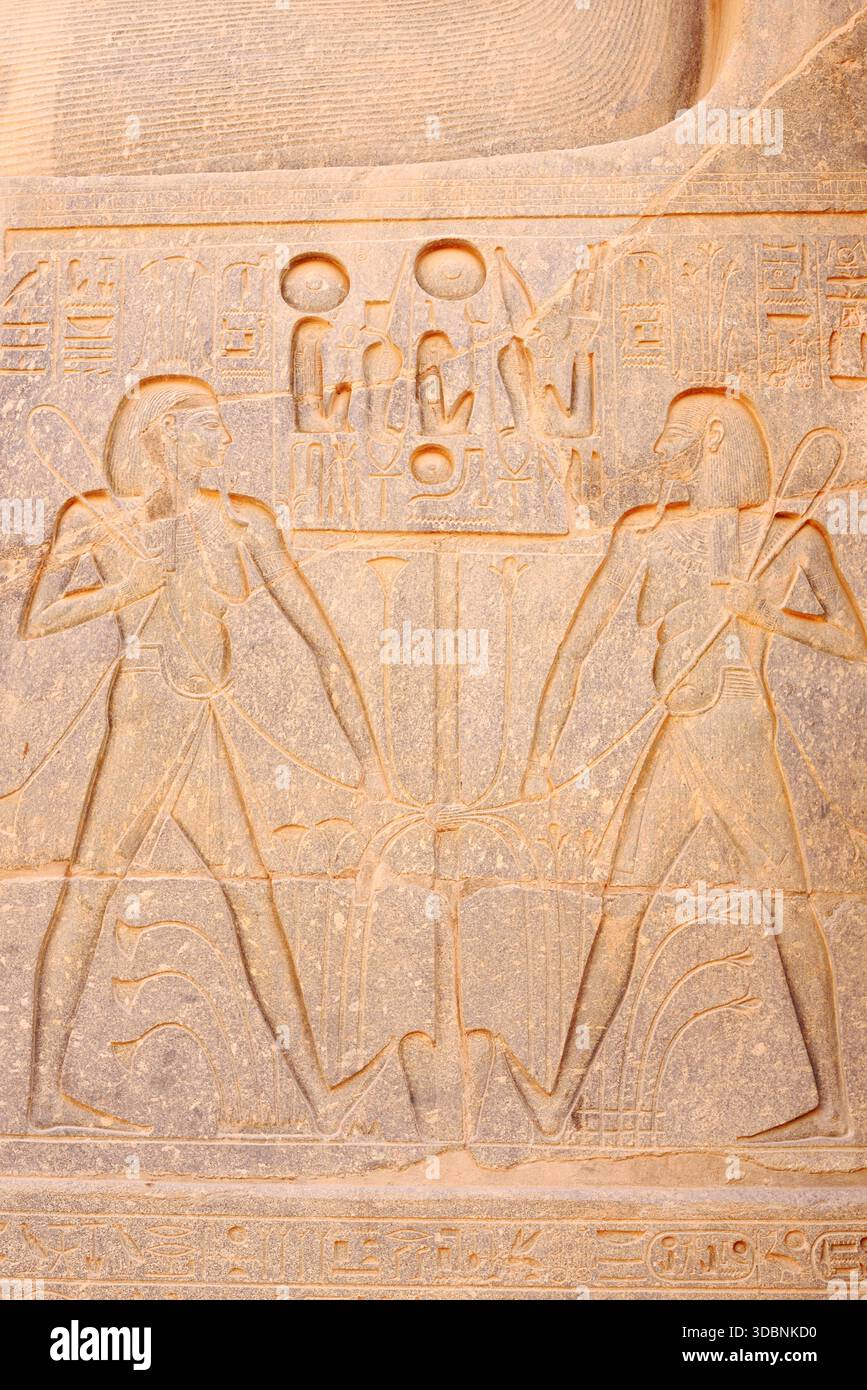 Relief of the Sema-taui symbol, Luxor Temple, Luxor, Egypt Stock Photo ...