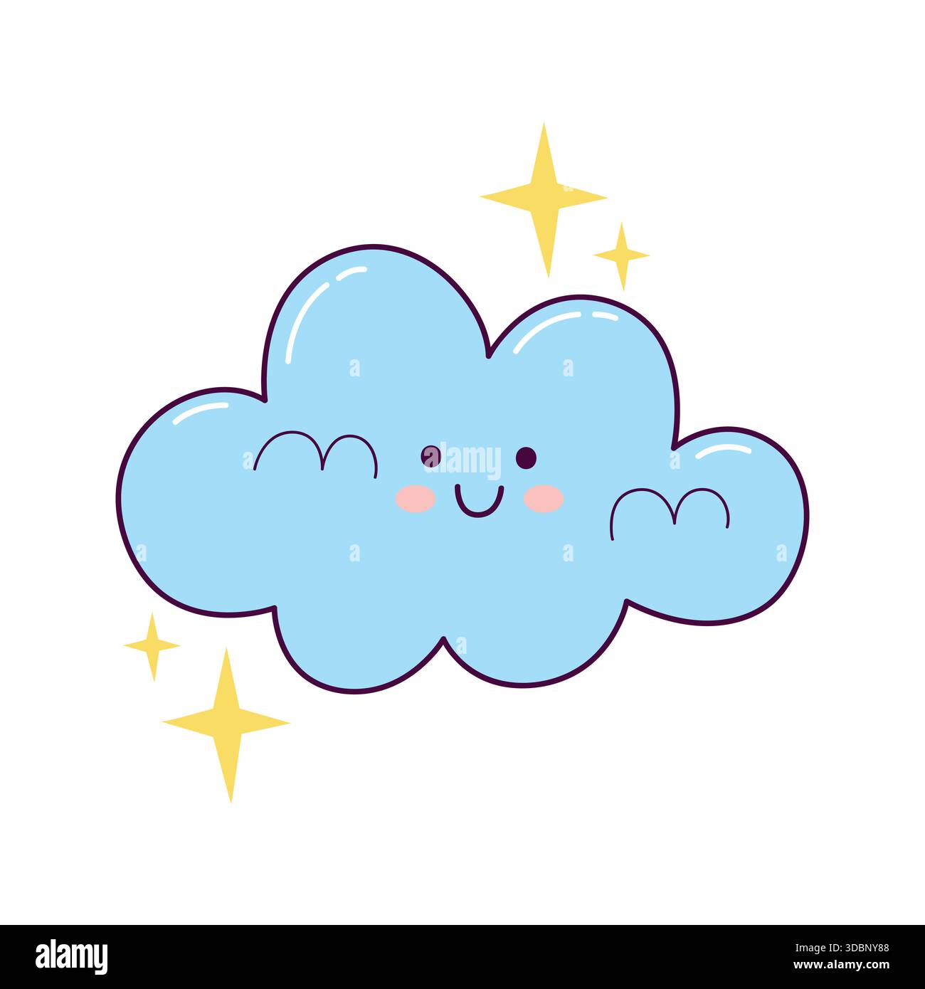 Cute smiling cloud illustration with sparkle stars in hand drawn style ...