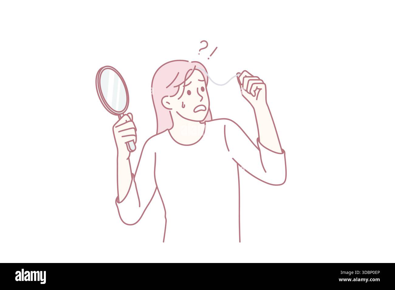 Anxious woman look in mirror find grey hair scared of early aging ...