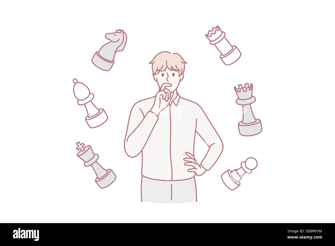 Thinking of strategy and chess concept. Young man cartoon character ...