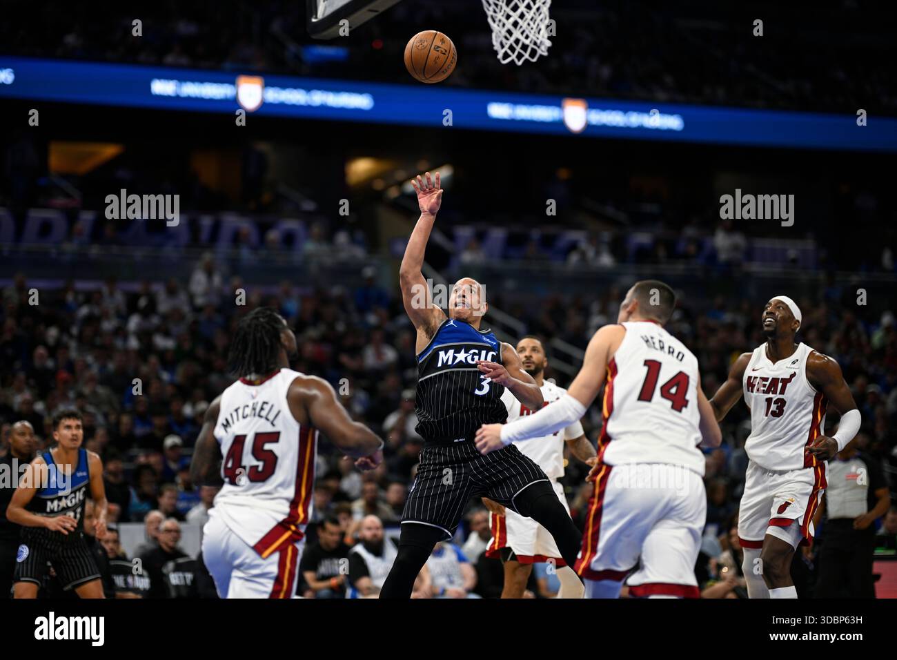 Orlando Magic guard Desmond Bane (3) shoots against the Miami Heat ...