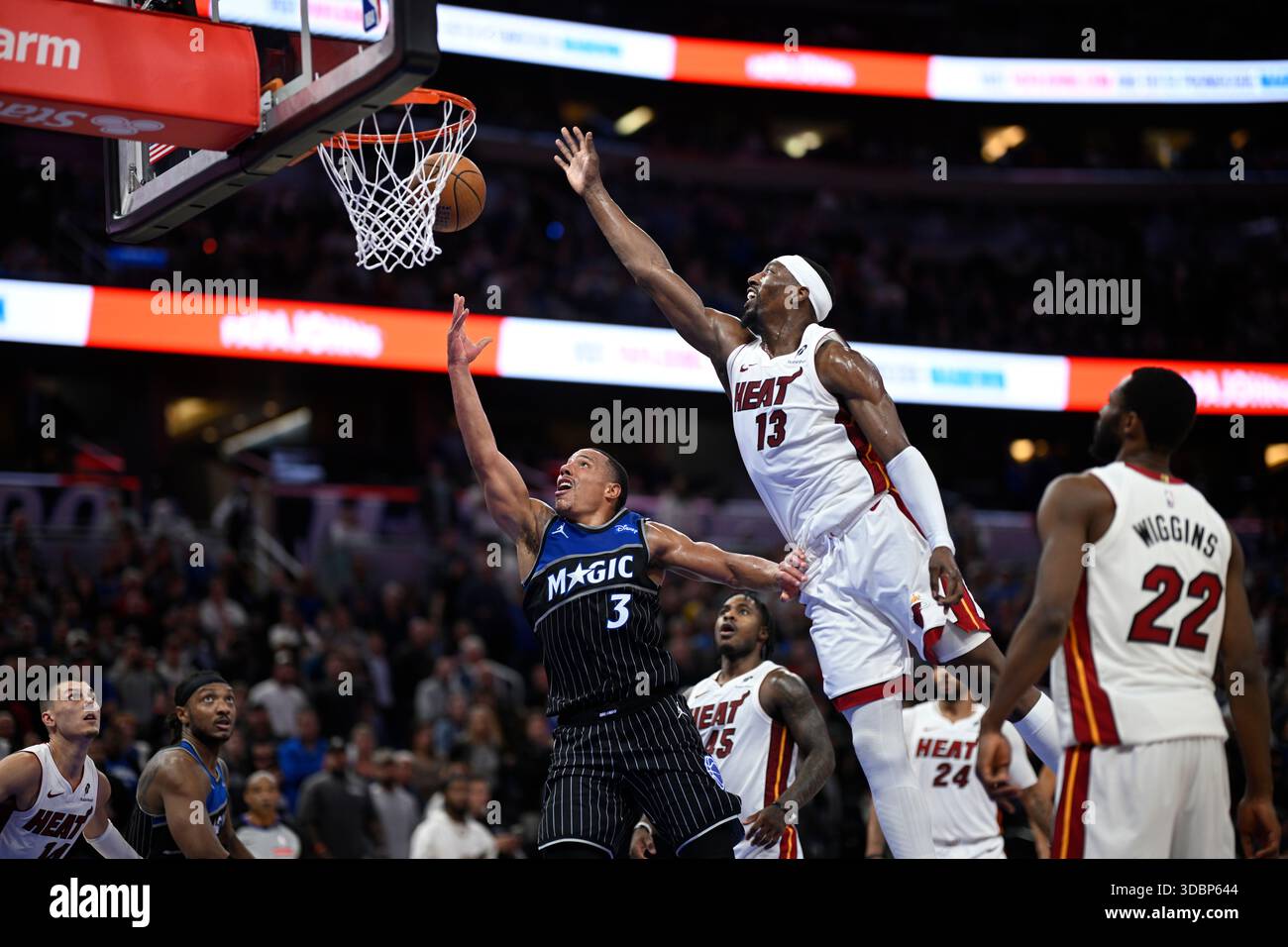 Orlando Magic guard Desmond Bane (3) puts up a shot as Miami Heat ...