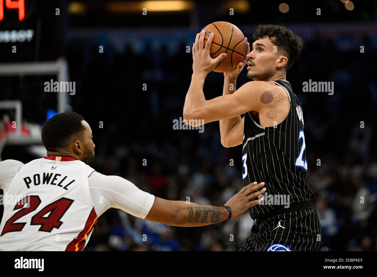 Orlando Magic forward Tristan da Silva (23) is defended by Miami Heat ...