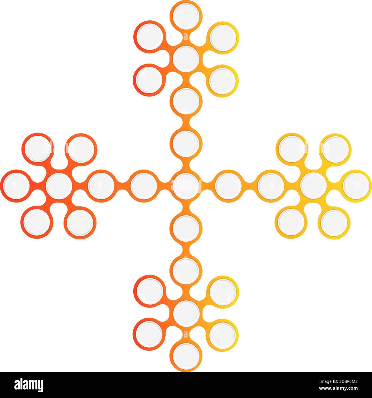 Circles connected in a complex modular cluster arranged in an irregular ...