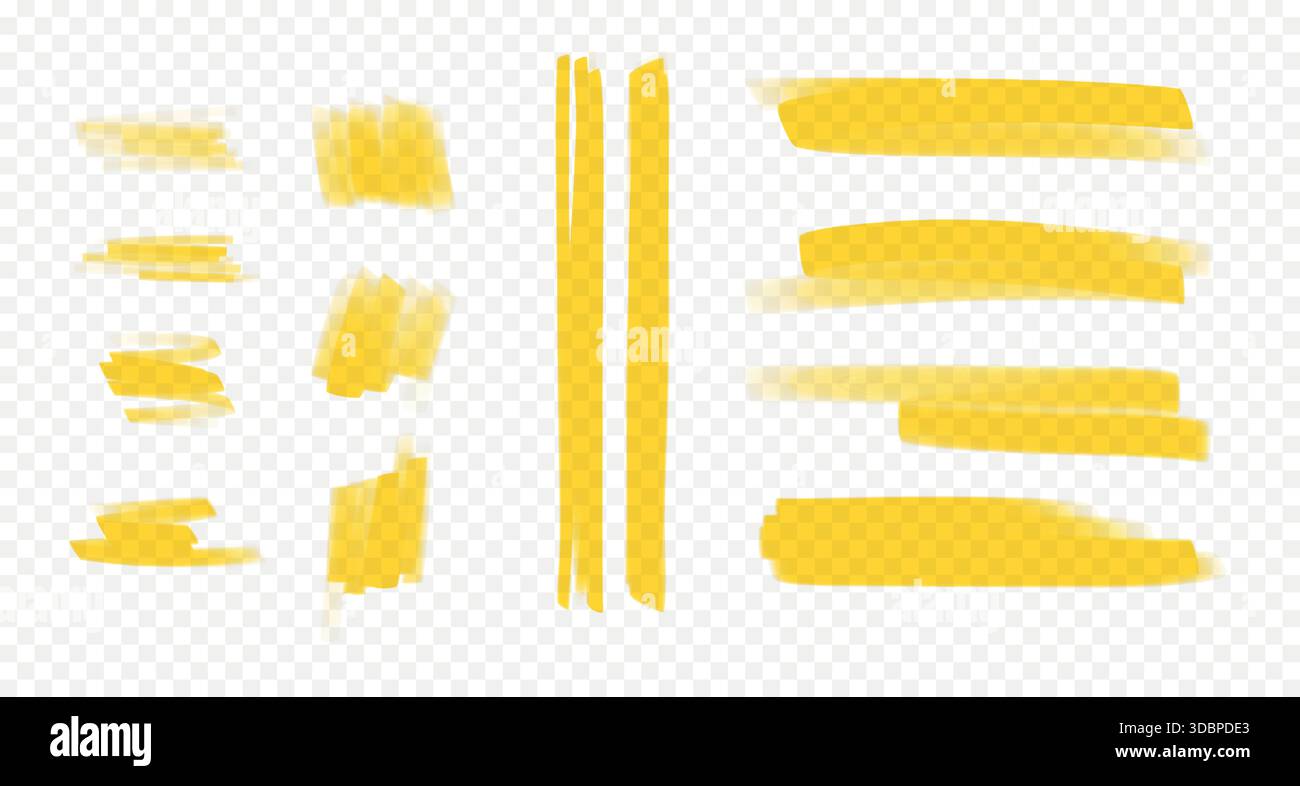 Highlights and underlines of yellow marker. Set of hand-drawn lines and ...