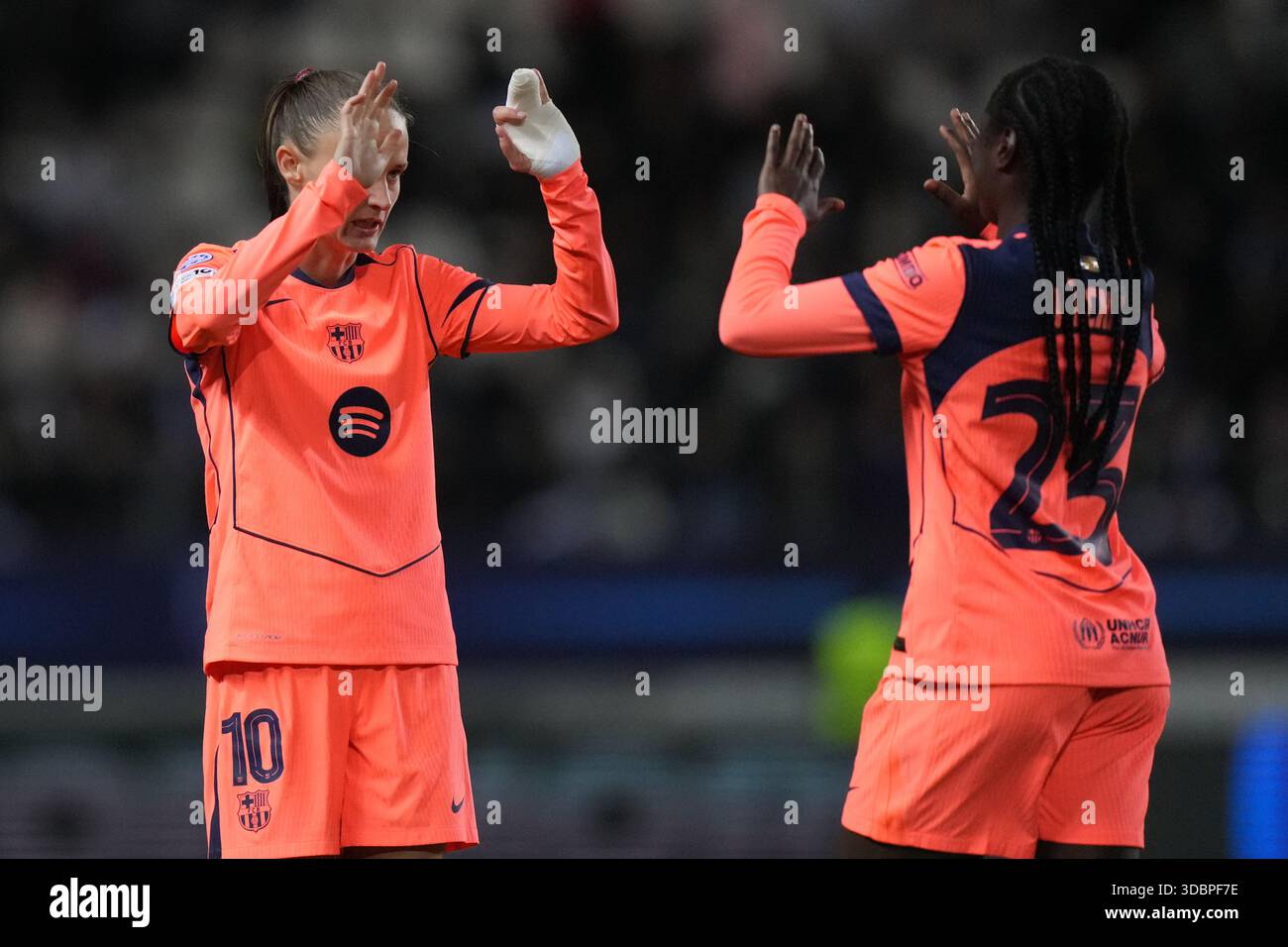 Barcelona's Caroline Graham Hansen.left, and Aïcha Camara celebrate ...