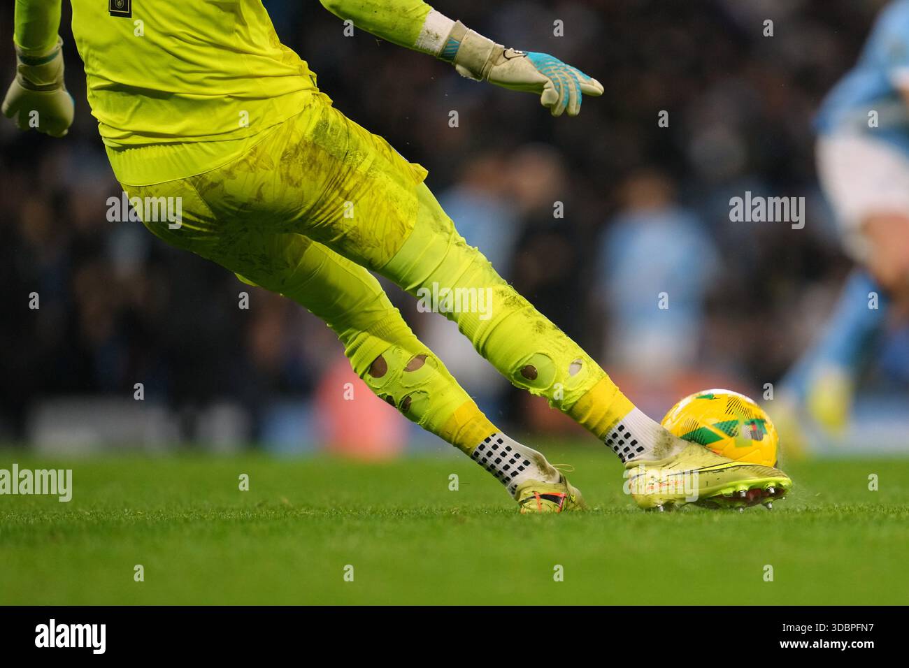 Manchester City's goalkeeper James Trafford kicks the ball during the ...