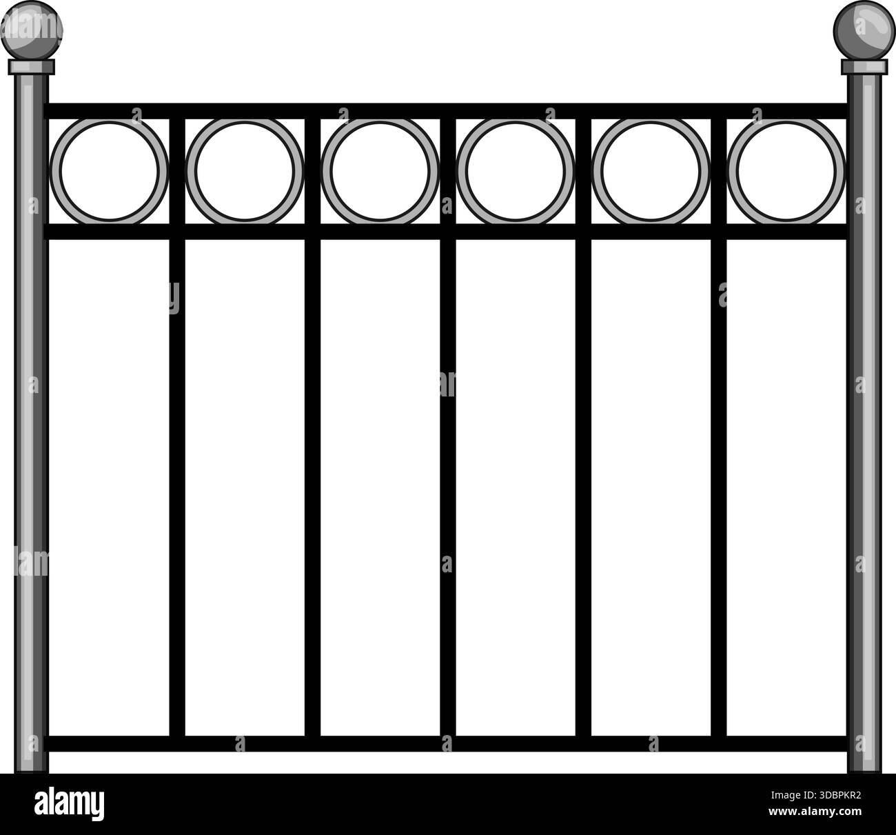 Metal fence section design with decorative circular elements Stock ...