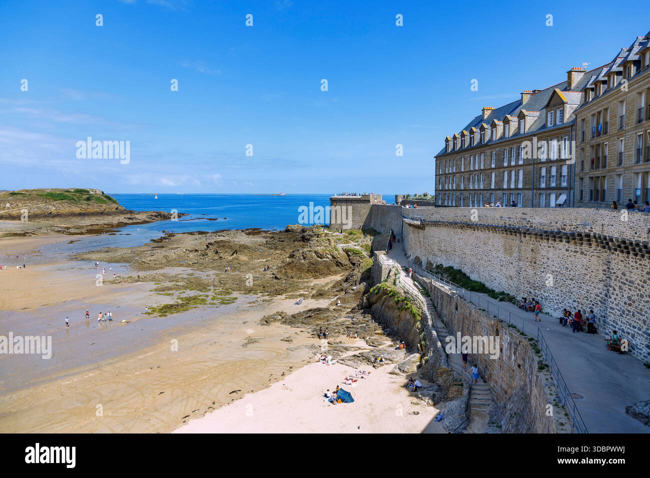 City wall of the Ville Close with Plage Bon-Secours beach and view of ...