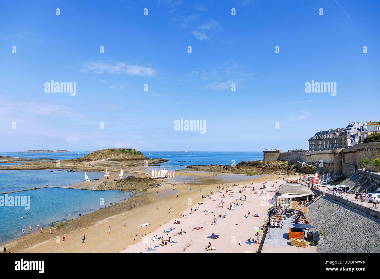 City wall of the Ville Close with Plage Bon-Secours beach and view of ...