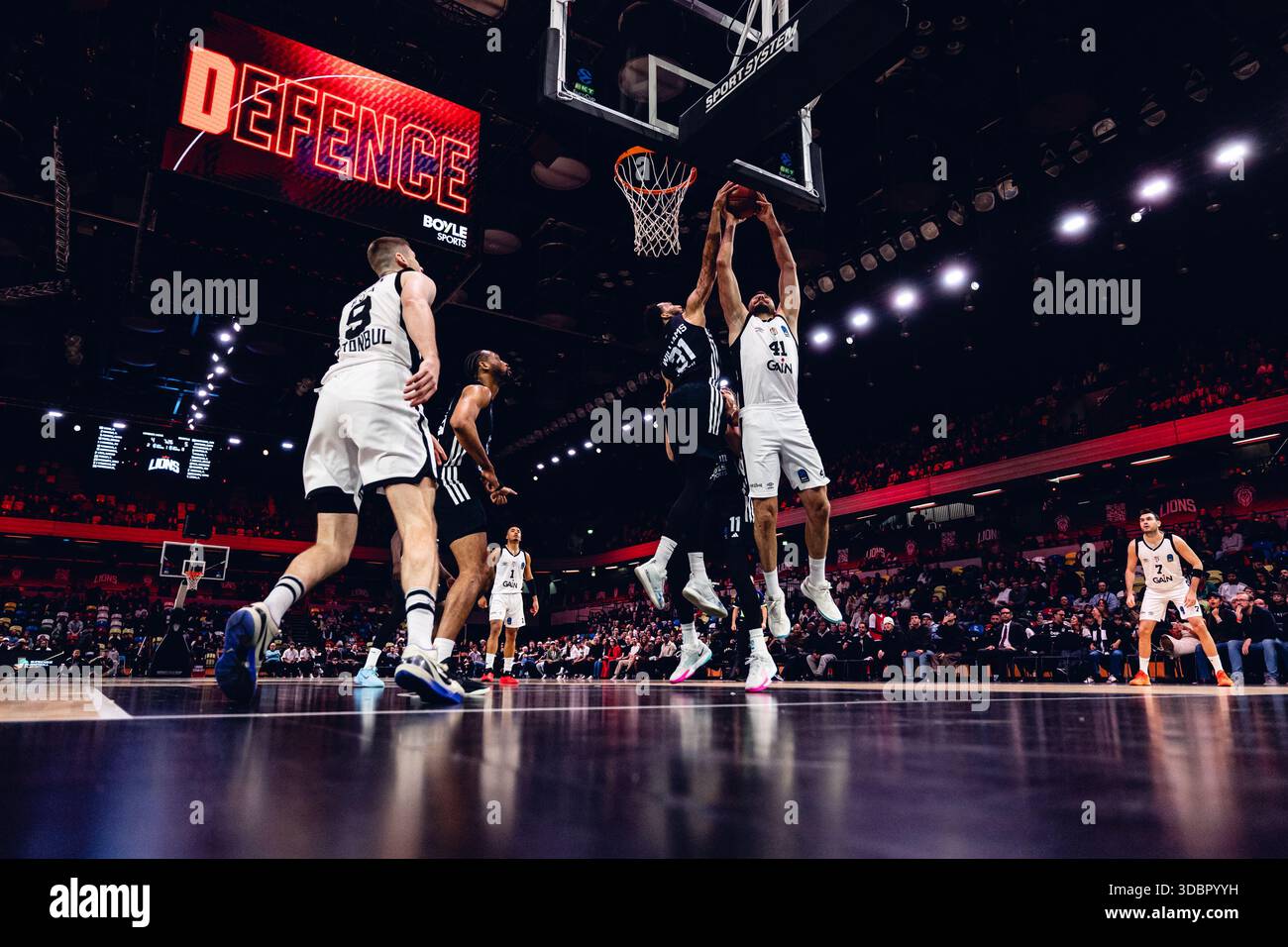 London, UK. 17 December, 2025. Besiktas player Ante Zizic jumps to the ...