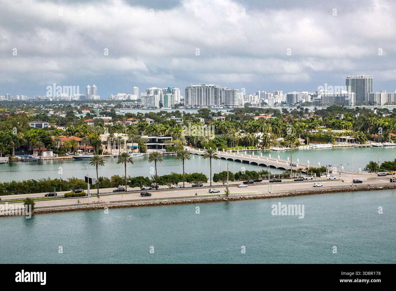 View from the cruise ship to the Star Islands of Miami, behind Miami ...