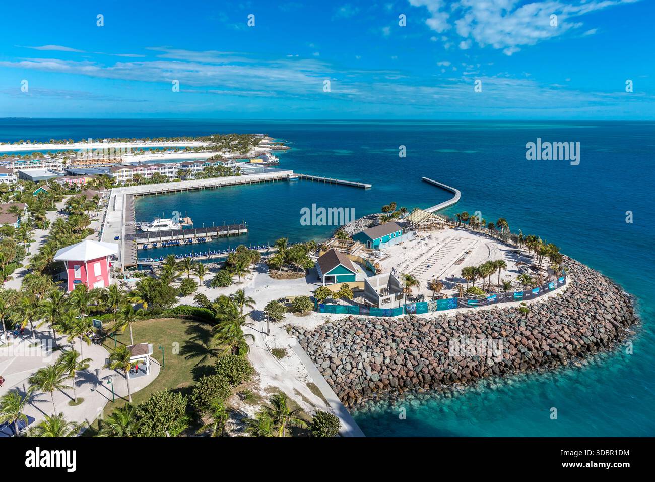 View from the cruise ship MSC Seaside on the private island Ocean Cay ...