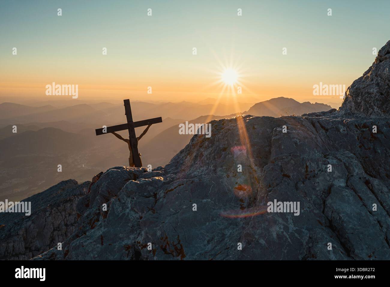 Sunrise on the Hocheck mountain. The summit is the start of the ...