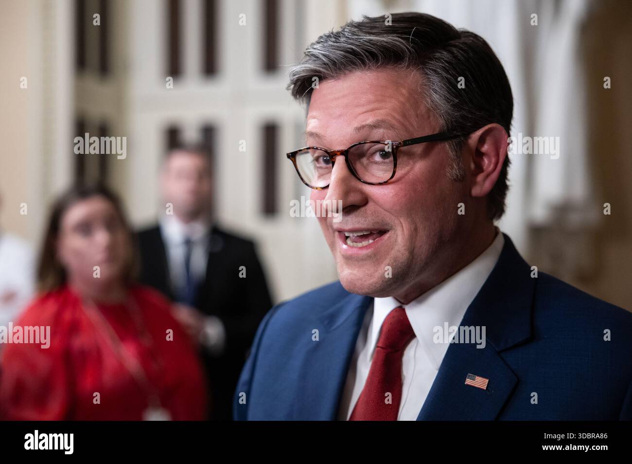 House Speaker Mike Johnson (R-La.) speaks with reporters at the U.S ...