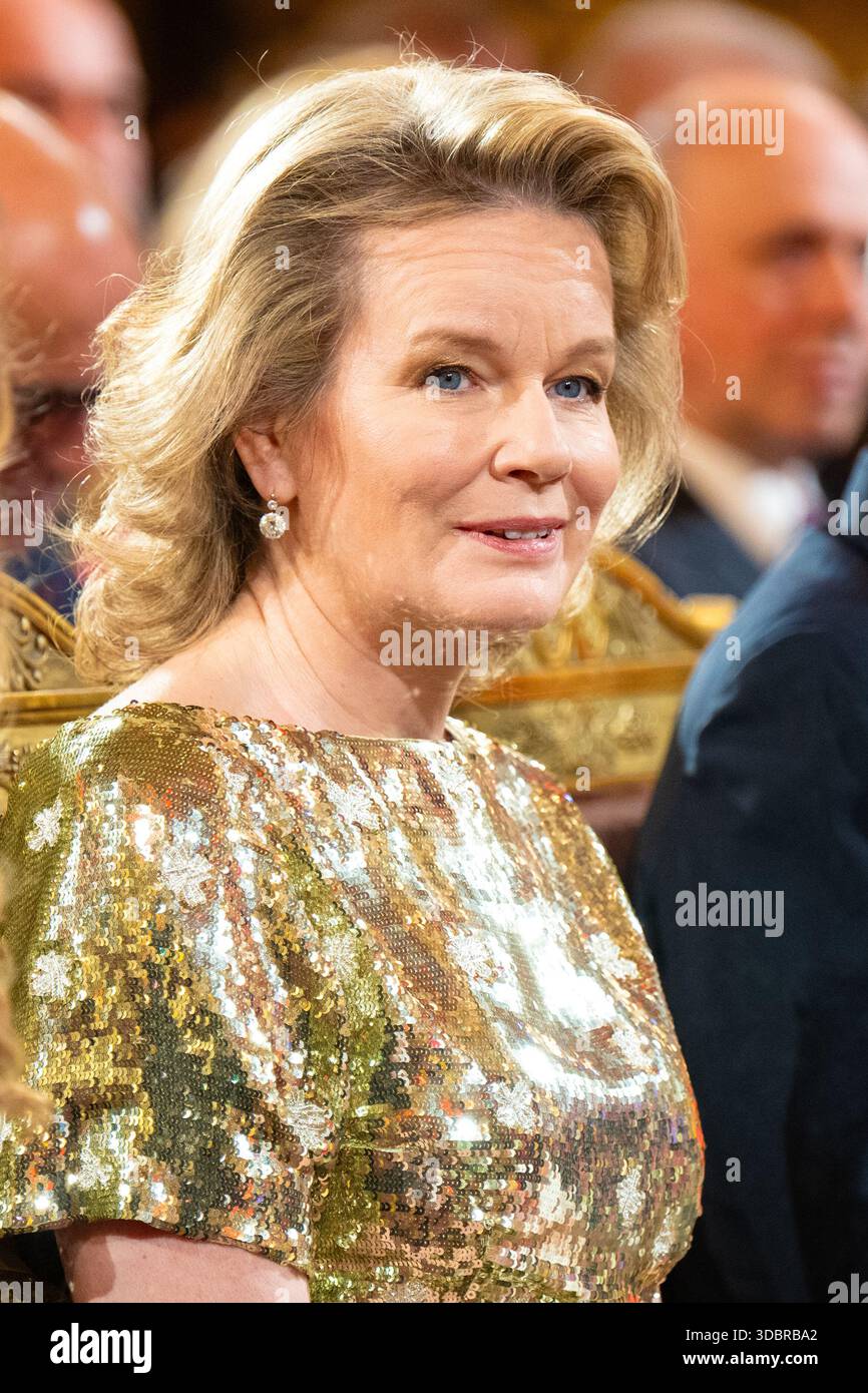 Queen Mathilde during the Christmas concert at the Royal Palace in ...
