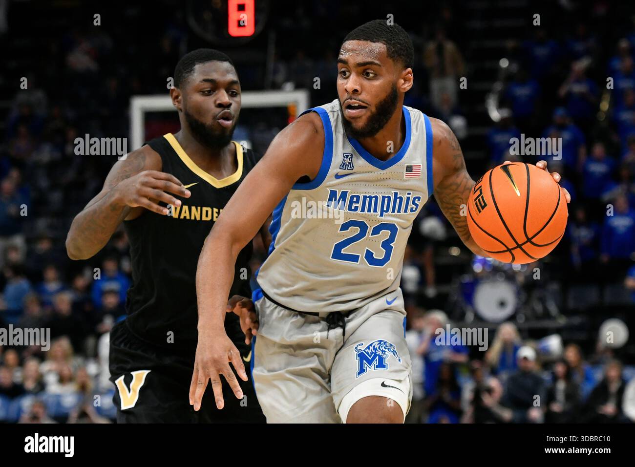 Memphis guard Sincere Parker (23) handles the ball ahead of Vanderbilt ...