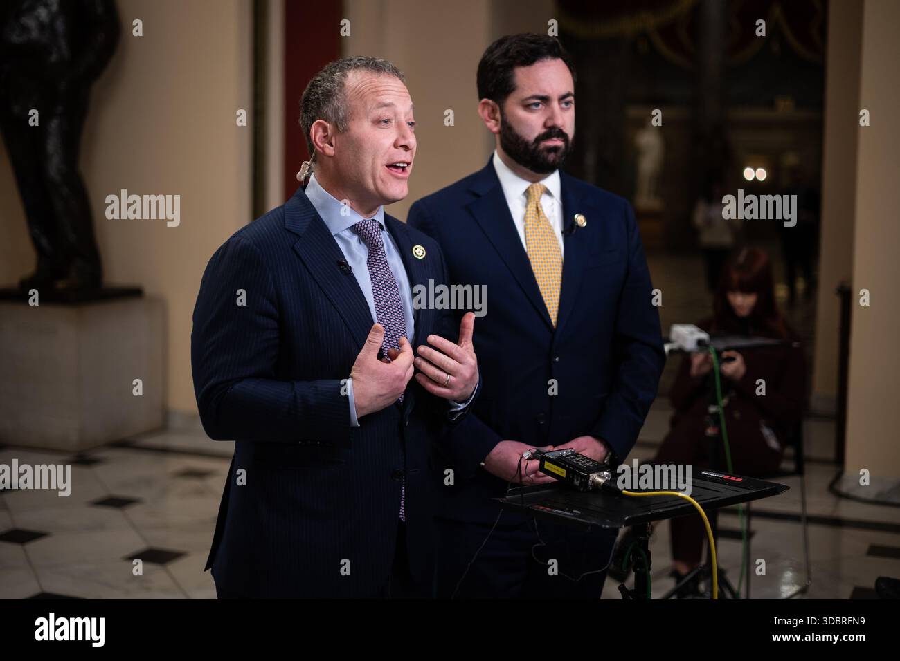 Reps. Josh Gottheimer (D-N.J.) and Mike Lawler (R-N.Y.) give an ...