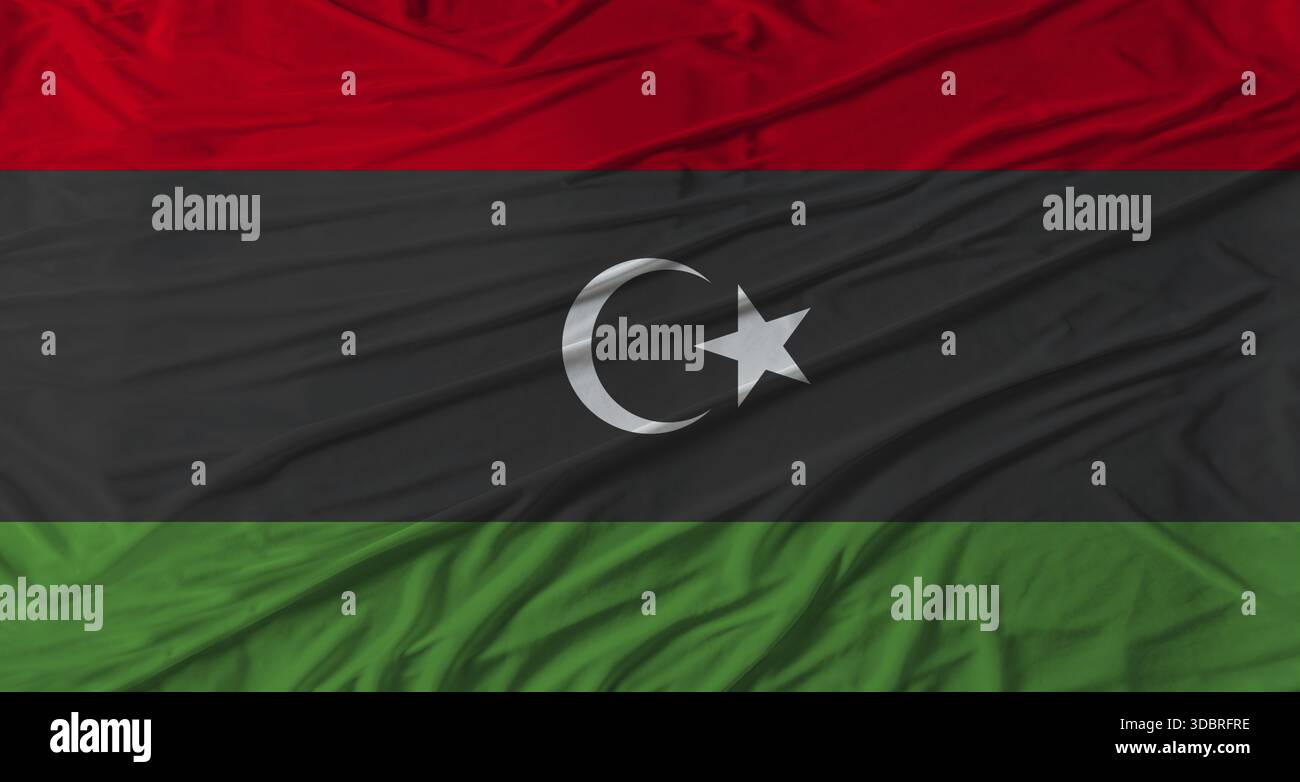 Libyan flag waving. Flag of Libya with cloth texture Stock Photo - Alamy