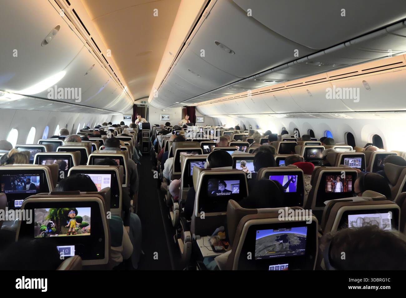 Interior view of the passenger compartment Economy Class Boeing ...