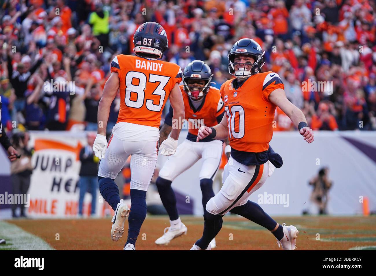 Denver Broncos wide receiver Michael Bandy (83) scores touchdown ...