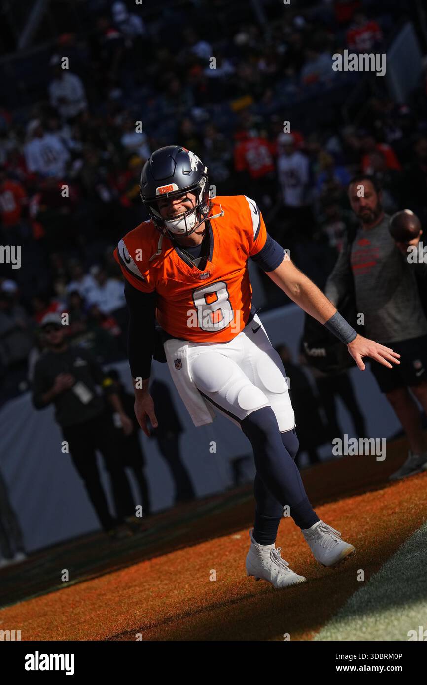 Denver Broncos quarterback Jarrett Stidham (8) prior to the game ...