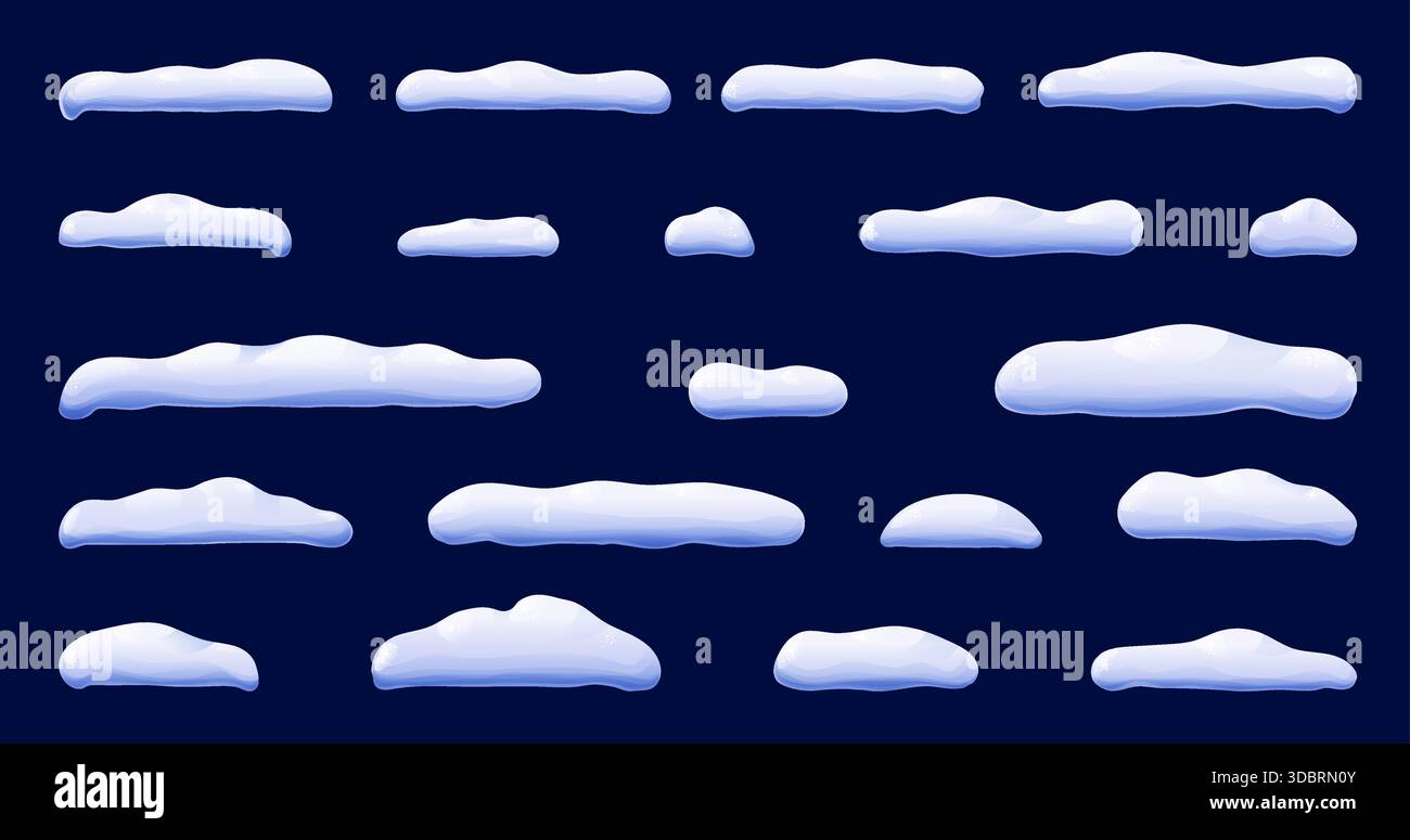 Winter snow caps and icicle drifts, icy vector borders with frozen ...