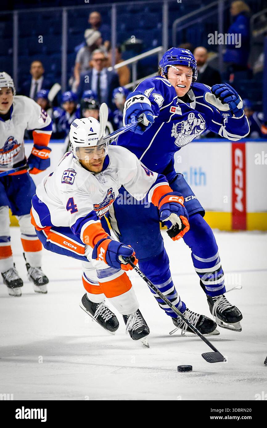 December 17, 2025: Syracuse Crunch center Tristan Allard (14) and ...