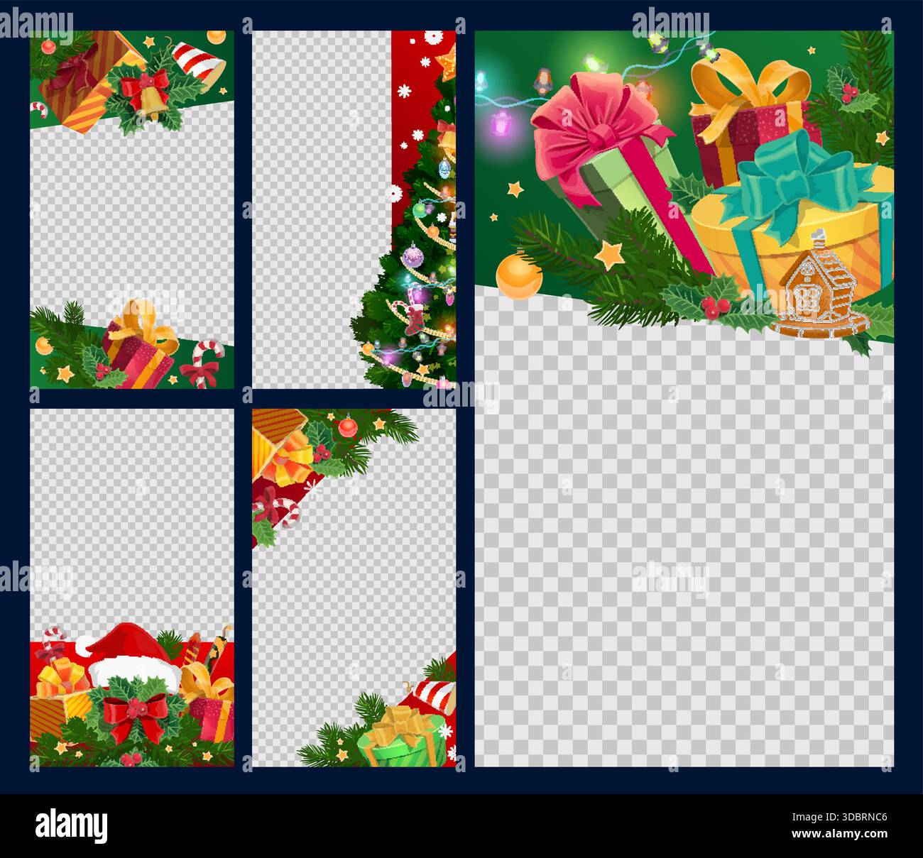 Winter holidays and Christmas photo frames, media post templates with ...