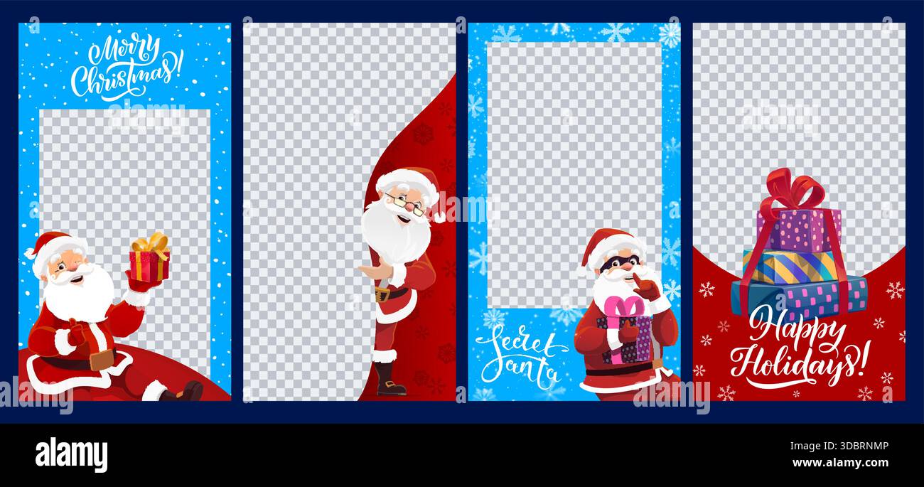Christmas photo frames and social media templates with funny Santa ...