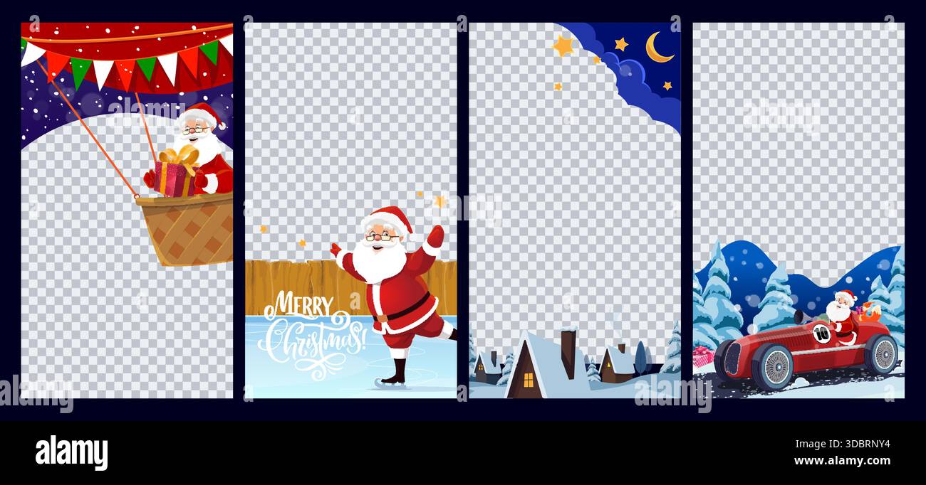 Christmas photo frames or social media vector templates with cartoon ...